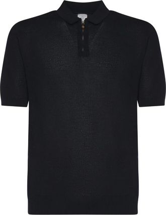 Eleventy Homme, Tops, Bleu, Taille: 2XL Polo &agrave; Manches Courtes avec Demi-fermeture &Eacute;clair