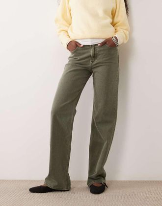 Abercrombie & Fitch 90er-Jahre Relaxed Straight-Leg-Jeans in Khaki-Waschung-Gr&uuml;n