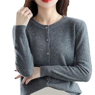 Generic Cardigan surdimensionn&eacute; en cachemire &agrave; col rond pour femme | Pull en tricot pur cachemire boutonn&eacute; sur le devant | Doux et l&eacute;ger pour le printemps, la
