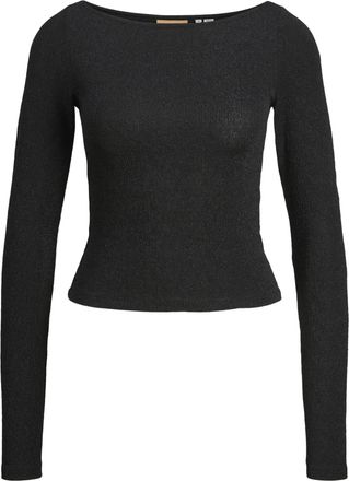Jack & Jones Damen Jxsigga STR Glitter Boatneck Ls Top JRS Langarmshirt, Black, Large