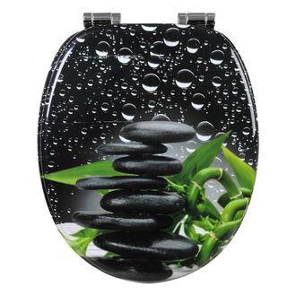 Woltu Premium WC-Sitz Toilettensitz mit Absenkautomatik, MDF Holzkern, Softclose Scharnier, Desgin D&eacute;cor Balence Oval