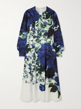 Erdem Robe Midi En Jacquard Imprim&eacute; - Bleu