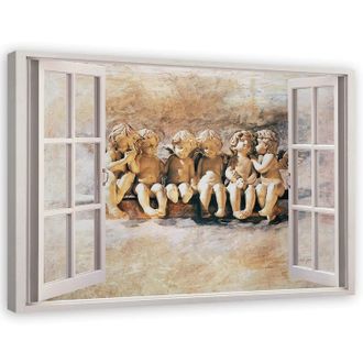 Feeby Leinwandbilder - Deko Bilder - Fensterblick Engel Beige - Canvas 115x75 cm XXL 1tlg- Wandbilder Schlafzimmer - Aesthetic Room Decor - Modern Wanddeko 