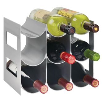 mDesign praktisches Wein- und Flaschenregal - Weinregal Kunststoff f&uuml;r bis zu 9 Flaschen - freistehendes Regal f&uuml;r Weinflaschen oder andere Getr&auml;nke - grau