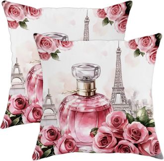 Generic Romantische Kissenbez&uuml;ge mit Blumenmuster, 2er-Set, Pfirsichrose, Parf&uuml;m, dekorative quadratische Kissenbez&uuml;ge f&uuml;r Sofa, Bett, Couch, 50,8 x 50,8 cm