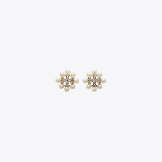 Tory Burch Damen Moondance Pearl and Pavé Stud Earrings