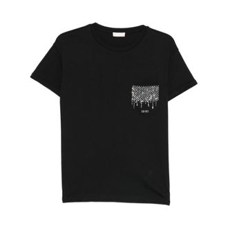 Liu Jo Femme, Tops, Noir, Taille: 42 FR T-shirt avec poche orn&eacute;e de bijoux