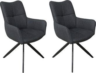 Byliving Esszimmerstuhl 2er Set Hamilton drehbar 360 Grad, Webstoff dunkelgrau, Metallgestell schwarz, K&uuml;chenstuhl mit Armlehnen, Ma&szlig;e: B 57, H 90, T 63 cm