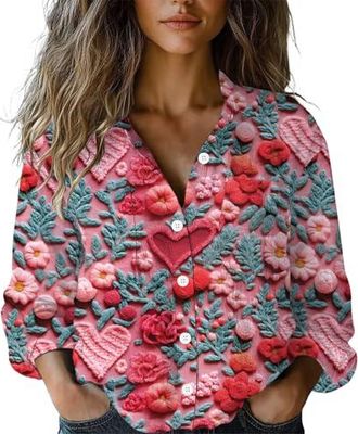 Generico Chemise Femme &Eacute;l&eacute;gant &agrave; Manches Longues T Shirt en Lin Coton D&eacute;contract&eacute; Grande Taille Blouse Col en V L&eacute;ger Chemisier Vintage Fantaisie avec Boutons 