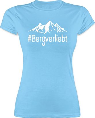 Shirtracer Shirt Damen - Bergverliebt - wei&szlig; - S - Hellblau - Geschenkideen f&uuml;r Wanderer Sport Berg Tshirt verliebt Berge Shirts Geschenke Bergsteiger Wander t-S