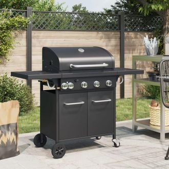 vidaXL Vidaxl - Barbecue gril &agrave; gaz avec 5 br&ucirc;leurs noir acier enduit de poudre