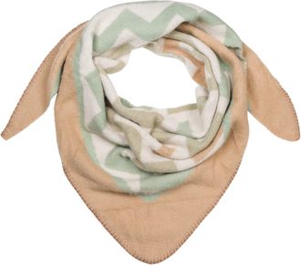 styleBREAKER Damen XXL Web Dreieck Schal mit buntem Zick-Zack Zacken Muster, Dreiecktuch, Winter Schal warm weich, Tuch 01020049, Farbe:Beige-Lindgr&uuml;n