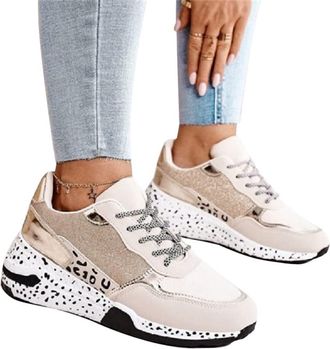 ORANDESIGNE Damen Freizeitschuhe Mode Keilabsatz Flache Schuhe Schnüren Bequeme Damen Sneakers Weiblich Plattform Schuhe Laufschuhe Sommerschuhe C Gold 38 EU