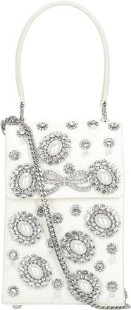 Self Portrait Femme, Sacs, Blanc, Taille: ONE Size Satin Multi Crystal Clutch Bag