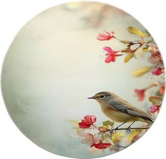 Generic Printemps Boho Rond Tapis pour Bureau &agrave; Domicile Cuisine Dortoir D&eacute;coratif Lavable Motifs Floraux et Oiseaux Tapis Doux Faible Poils Antid&eacute;rapant Supp