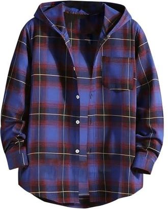 Generic Chemise &agrave; carreaux boutonn&eacute;e pour homme avec cordon de serrage - Sweat &agrave; capuche d&eacute;contract&eacute; &agrave; manches longues avec poche pour un usage quotidien athl