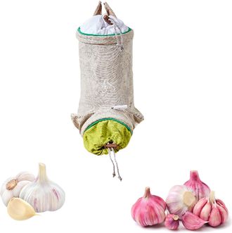 Mastrad Mastrad Gemüseaufbewahrungsbeutel - beidseitiges Kordelzug-Design - Frischhaltebeutel aus Baumwolle und Leinen - Beutel zur Aufbewahrung von Knoblauch