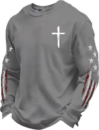 Generic Sweat-shirt gaufr&eacute; pour homme avec imprim&eacute; croix, manches longues, col rond, coupe ample, confortable, respirant, v&ecirc;tements de sport pour le printemps
