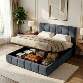 Clp Polsterbett mit Stauraum Ladia, Bettgestell f&uuml;r Matratzen, Lattenrost mit Lift-Mechanismus, Doppelbett mit Stoffbezug, bis 300 kg, Farbe:dunkelgrau, G