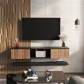 Decorotika Elia Meuble TV mural flottant avec &eacute;tag&egrave;re murale incluse (Noir)