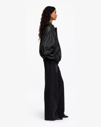 Arket Lockere Lederjacke -Schwarz