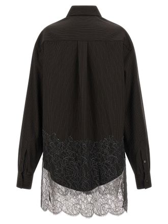 Fendi Pinstripe Wool with Lace Trim Shirt - Black