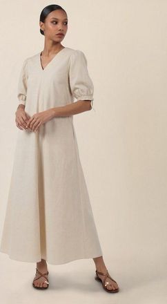 Apart Maxikleid mit Puff&auml;rmeln und V-Ausschnitt