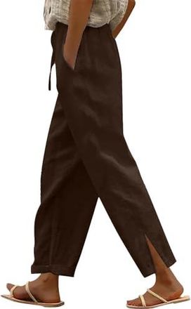 Generic Pantalon d&eacute;t&eacute; 7/8 pour femme - L&eacute;ger - Avec cordon de serrage et poches - Pantalon en coton et lin - Pantalon &eacute;l&eacute;gant et a&eacute;r&eacute; - D&eacute;contract&eacute; - Conforta