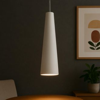 Licht-Erlebnisse Hängelampe Weiß Keramik Ø 7,5 cm schmal konisch elegant bemalbar GU10 Pendelleuchte Esszimmer Wohnzimmer