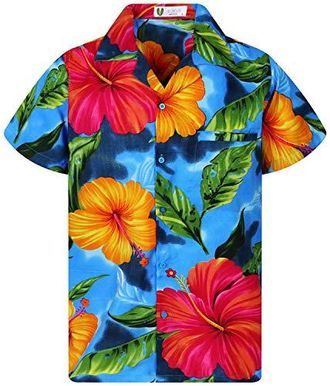 V.H.O. Funky Chemise Hawaienne, Big Flower, Bleu Clair, M