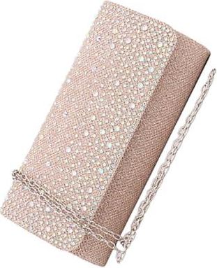 Yardwe Pochette de Soirée Élégante à Pierres Brillantes Couleur Beige Doré Paquet à Main avec Chaîne Fermeture Magnétique Mariage et Événements Habillés Acce