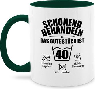 Shirtracer Tasse Tassen 325ml - 40. Geburtstag - Schonend behandeln das gute St&uuml;ck ist vierzig - 325 ml - Dunkelgr&uuml;n - 40 gag geschenk zum firrzich wird mug freu
