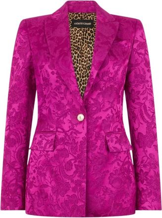 Roberto Cavalli Femme, Vestes, Rose, Taille: 40 FR Blazer en Jacquard Motifs Floraux Florentins