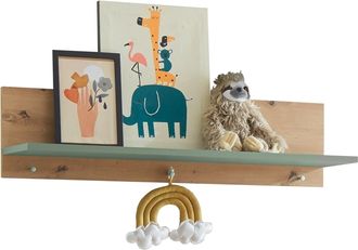 M&ouml;belando Wandboard >Birta< 120 cm in Artisan Eiche Dekor/Salbei, 1 Ablageboden, 3 Haken, Elegante Dekorfolie, 30 cm hoch, 25,5 cm tief, zerlegt geliefert? idea