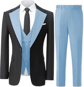 Solovedress Costume pour homme, 3 pièces, classique, moderne, veste, pantalon, gilet pour mariage et affaires, bleu clair, XL