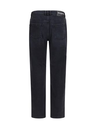 Balmain Mens Straight-Leg Denim Jeans Noir D&eacute;lav&eacute; Cotton