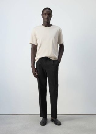 Mango Pantalon regular fit en m&eacute;lange de lyocell et coton noir - Homme - 38 - MANGO MAN