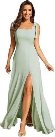 Ever-pretty Robe de Demoiselle dhonneur Femme Fendu Col Carr&eacute; Bretelles &agrave; Noeud A Line Chic Verte Menthe 46