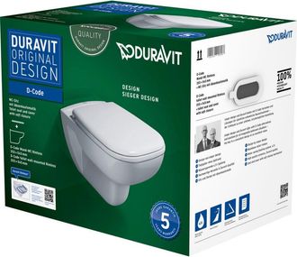 Duravit Duravit - D-Code Wand-WC Set, Tiefsp&uuml;ler, rimless, 355x545mm, Wei&szlig;