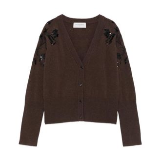 Ermanno Scervino Brauner Wollstrick V-Ausschnitt Pullover - - Knitwear - Damen - Braun - M