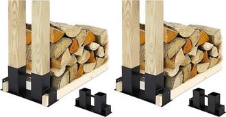 Relaxdays Holzstapelhilfe 2er Set, DIY Holzunterstand für Kanthölzer, Holzaufbewahrung, beschichteter Stahl, schwarz, 16 x 34 x 10 cm (Packung mit 2)