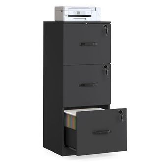 Vasagle Meuble de Bureau, Meuble de Rangement, Support pour Imprimante, avec 3 Tiroirs Verrouillables, Tringles R&eacute;glables, Compatible avec Formats A4, Noir de