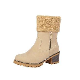 Generic Bottes dhiver pour femme doubl&eacute;es de fausse fourrure confortables mi-mollet &eacute;l&eacute;gantes d&eacute;contract&eacute;es r&eacute;tro talon &eacute;pais fermeture &eacute;clair lat&eacute;rale confor