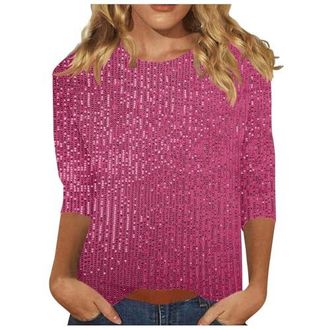 Generico Chemise &eacute;l&eacute;gante pour femme avec paillettes brillantes - Col rond avec fermeture &eacute;clair - Haut pour femme - Pour f&ecirc;te, printemps, vacances, f&ecirc;te, d&eacute;co