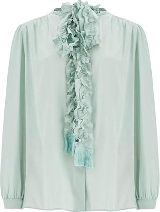 Valentino Garavani Femme, Blouses et Chemises, Bleu, Taille: 38 FR Chemisier &agrave; col volant&eacute;