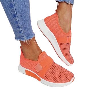 ORANDESIGNE Damen Casual Sneakers Walking Trainer Dickbesohlige Casual Slip-on Casual Einfarbig Bright Diamond Decoration Leichter Atmungsaktiver Working Jogging 