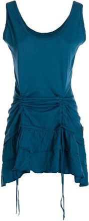 vishes Minikleid Damen Baumwolle Tr&auml;gerkleid Raffung Volant Verstellbar Boho Alternative Mode, Boho, Hippie, Ethno, Festival