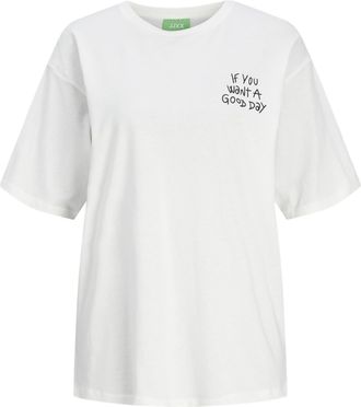 Jack & Jones Damen Jxpiper Loose Ss Tee JRS T-Shirt, Blanc de Blanc/Print:Good Day, X-Large