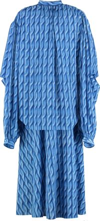 Balenciaga Womens Printed Dress With Bow Fastening Blue Polyester