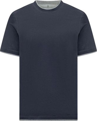 Brunello Cucinelli Homme, Tops, Bleu, Taille: XL T-shirt ras du cou